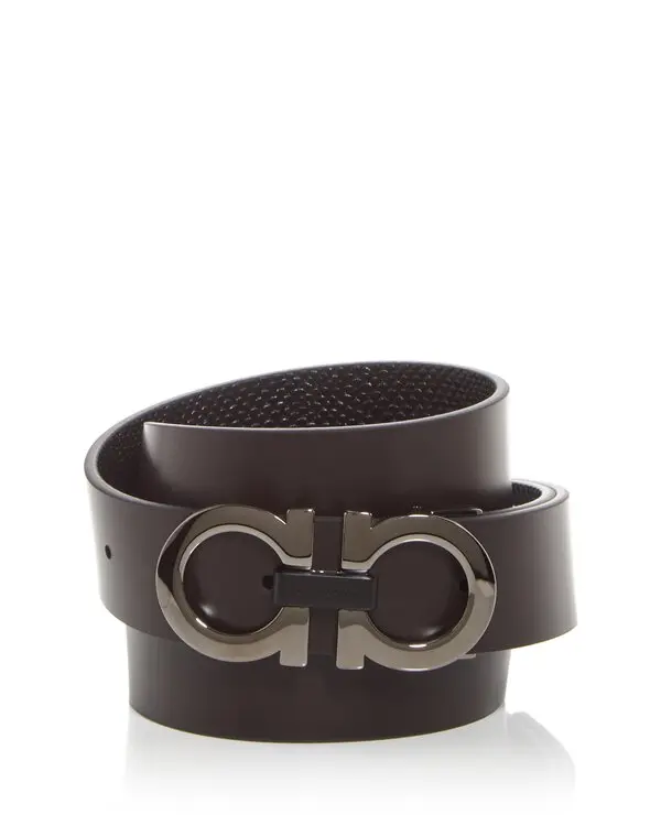 FERRAGAMO Double Gancini Reversible Leather Belt - Nero