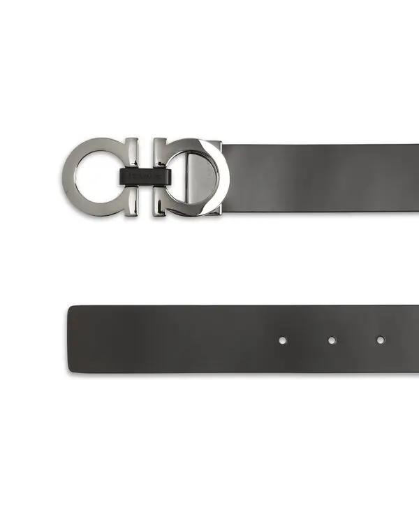 FERRAGAMO Double Gancini Reversible Leather Belt - Nero
