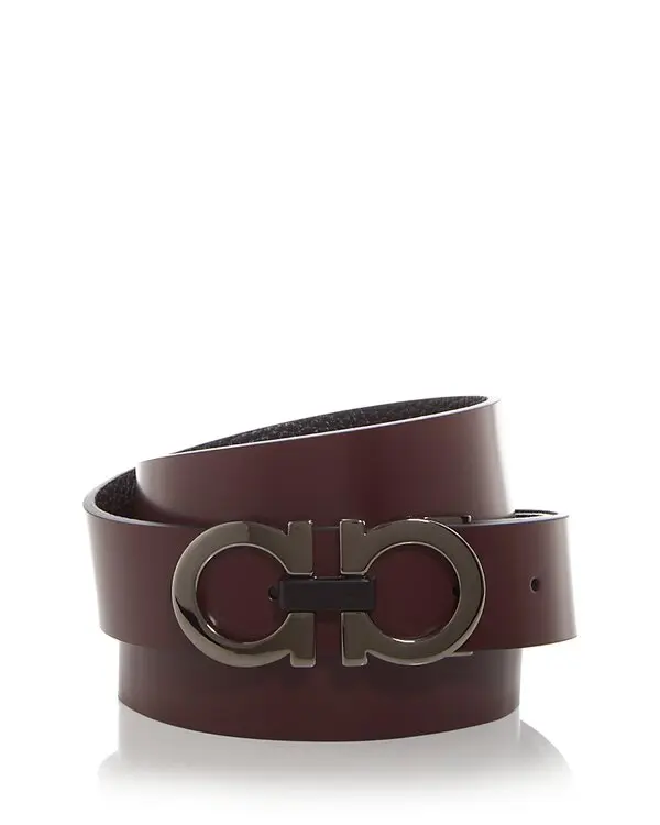 FERRAGAMO Double Gancini Reversible Leather Belt - Cordovan
