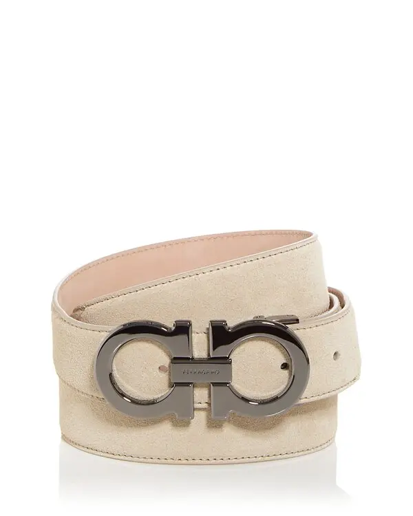 FERRAGAMO Double Gancini Suede Belt - Stone