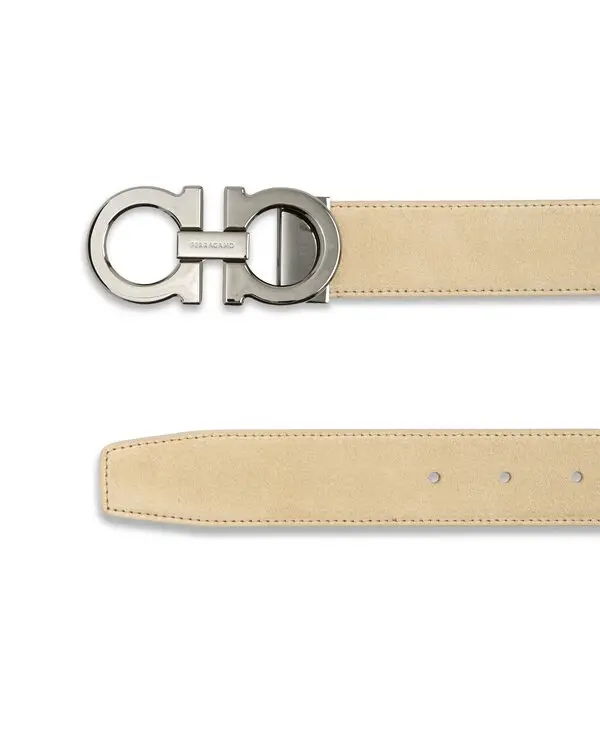 FERRAGAMO Double Gancini Suede Belt - Stone