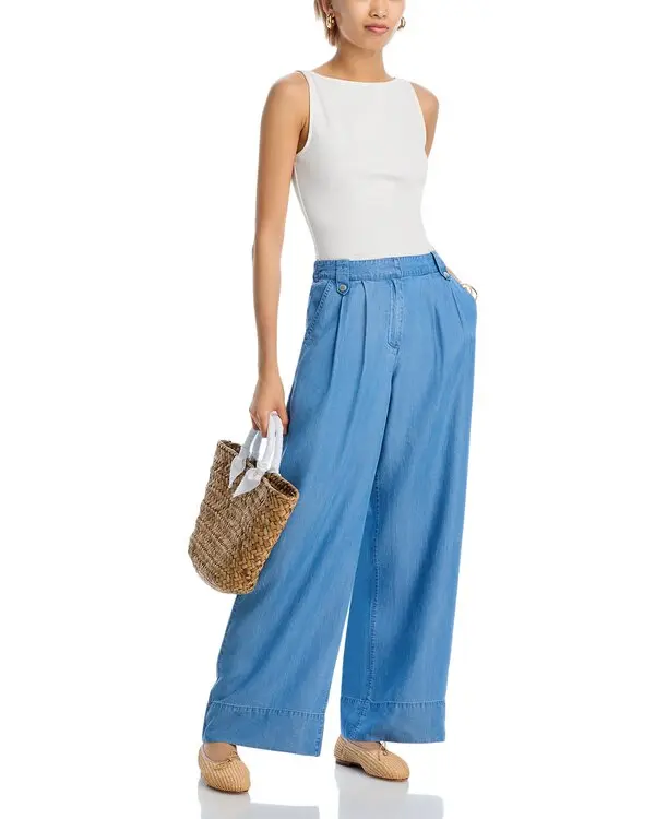 Aqua Chambray Wide Leg Pants