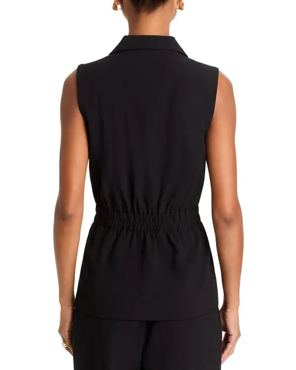 Aqua Button Down Vest With Elasticated Back - Black