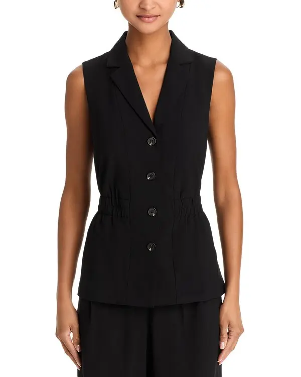 Aqua Button Down Vest With Elasticated Back - Black