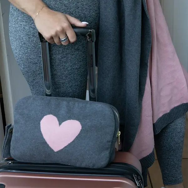 PINK LEMONADE Hearts Reversible Blanket Travel Set - Dark Gray