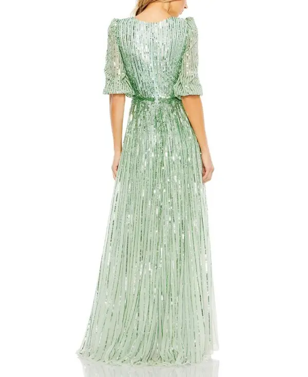 Mac Duggal Sequined Wrap Gown - Sage