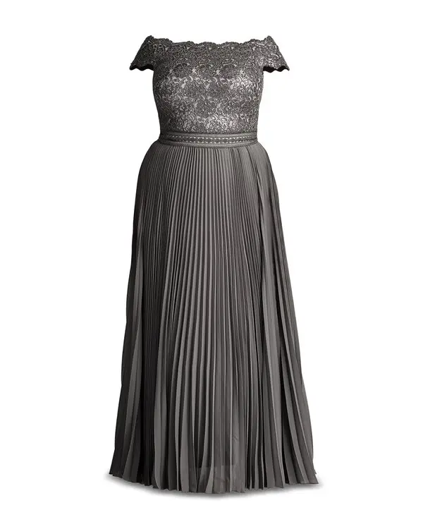 tadashi shoji grey dress Tadashi Shoji Sequin Embroidered Lace And Tulle Gown
