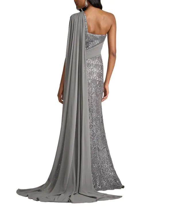 Tadashi Shoji Eamon Draped Sleeve Sequin Embroidered Gown