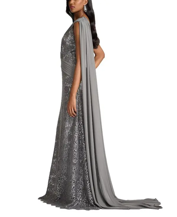 Tadashi Shoji Eamon Draped Sleeve Sequin Embroidered Gown