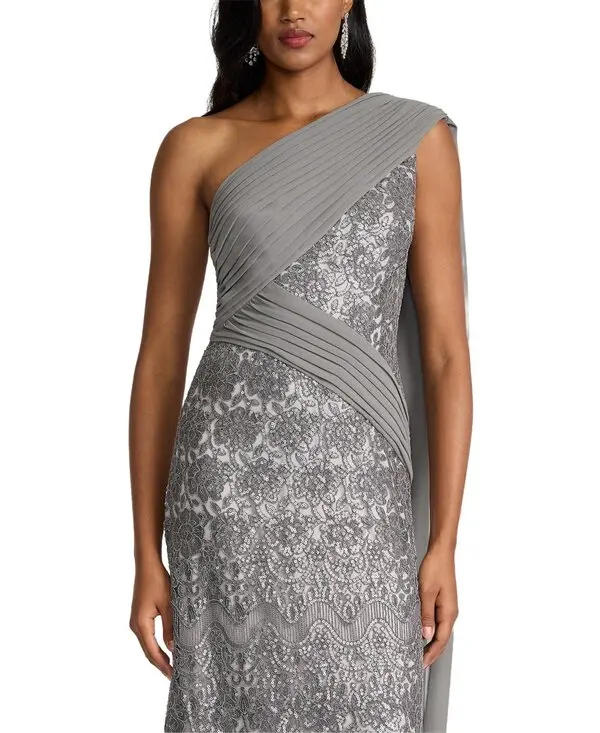 Tadashi Shoji Eamon Draped Sleeve Sequin Embroidered Gown