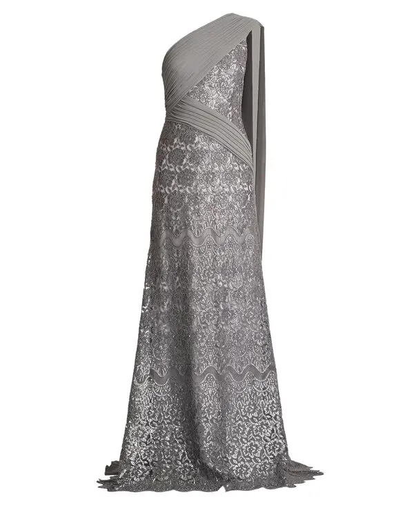 Tadashi Shoji Eamon Draped Sleeve Sequin Embroidered Gown