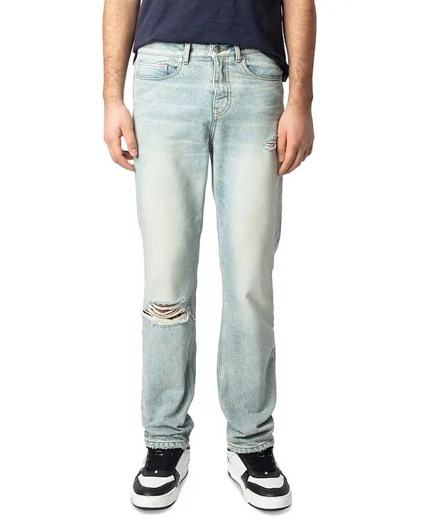 Zadig&Voltaire John Distressed Straight Fit Jeans - Light Blue