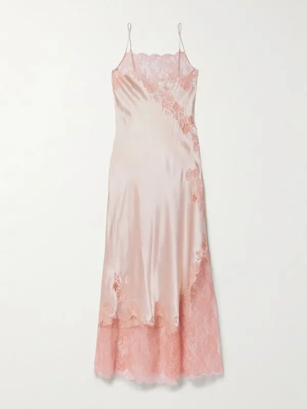 Carine Gilson Lace-trimmed Silk-satin Nightdress - Pink