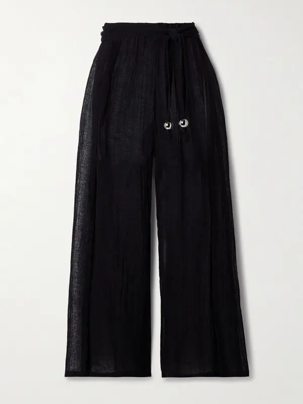 Lisa Marie Fernandez Embellished Wide-leg Pants - Black