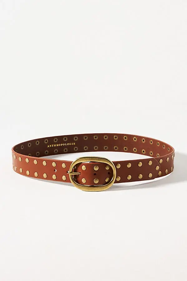 Anthropologie Brown Leather Studded Belt with Brass Buckle Anthropologie | Accessories | Gold Studded Studs Brown  main image 2