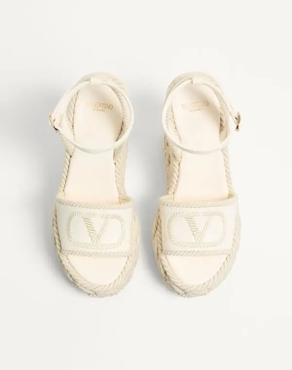 Valentino Garavani Vlogo Torchon Wedge Sandal In Nappa 130mm - Ivory
