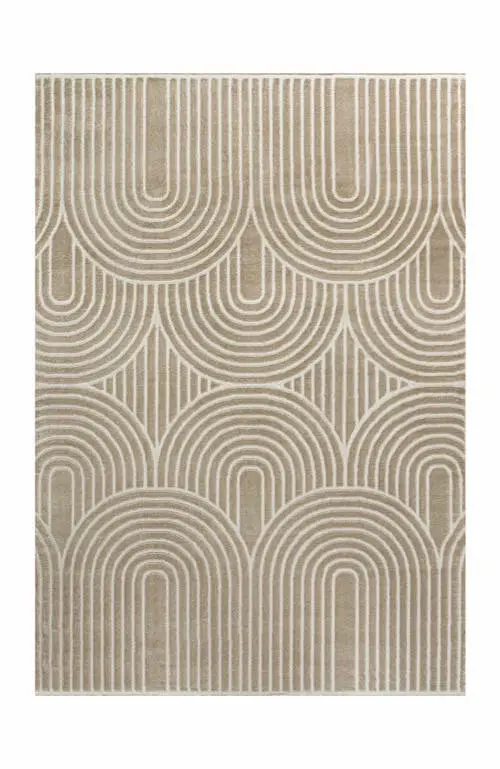 JONATHAN Y Ariana Midcentury Art Deco Striped Arches Two-tone High-low Area Rug - Beige/cream