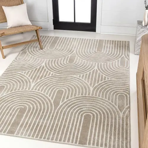 JONATHAN Y Ariana Midcentury Art Deco Striped Arches Two-tone High-low Area Rug