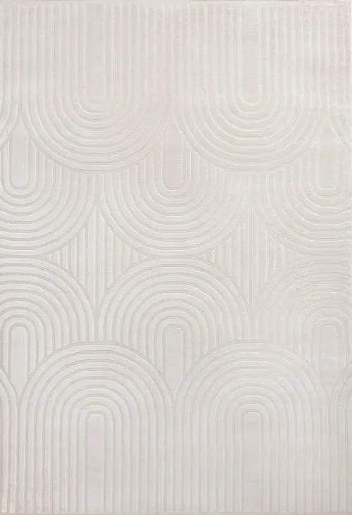 JONATHAN Y Ariana Midcentury Art Deco Striped Arches Two-tone High-low Area Rug - White/cream