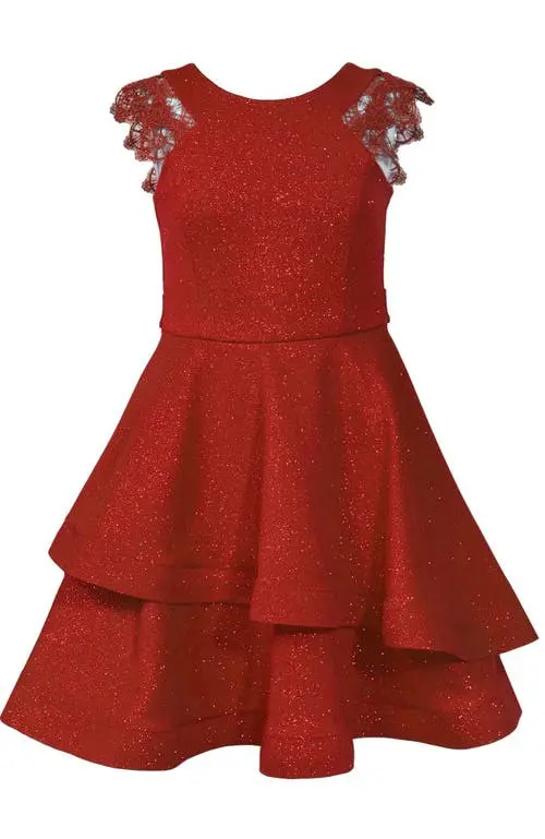 Iris & Ivy Sparkle Knit Skater Dress With Asymmetrical Hem - Red |  Editorialist
