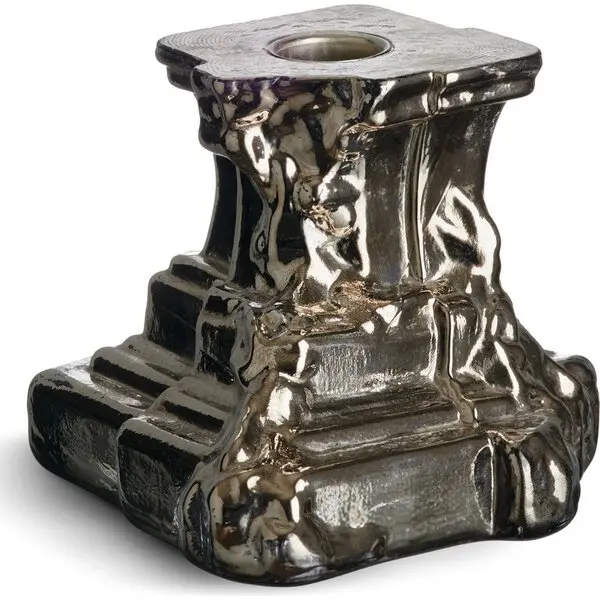 KOSTA BODA Rocky Small Baroque Candlestick - Gray