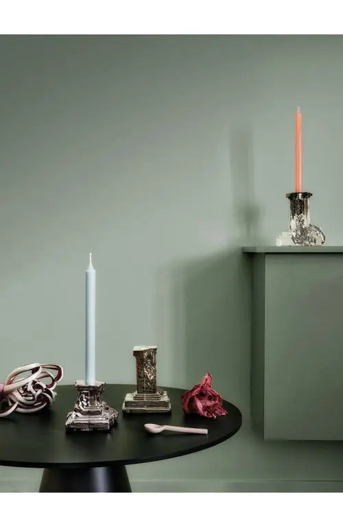KOSTA BODA Rocky Small Baroque Candlestick - Gray