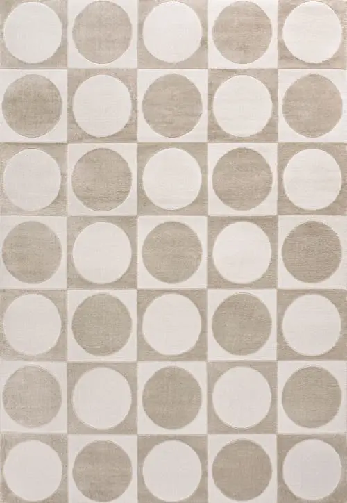JONATHAN Y Helena Modern Geometric Circles In Squares High-low Area Rug - Beige/cream