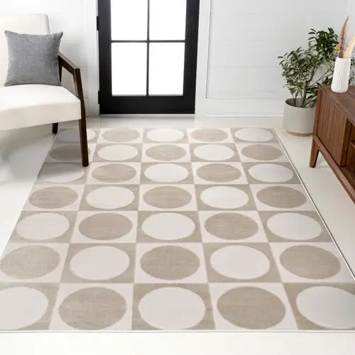 JONATHAN Y Helena Modern Geometric Circles In Squares High-low Area Rug - Beige/cream