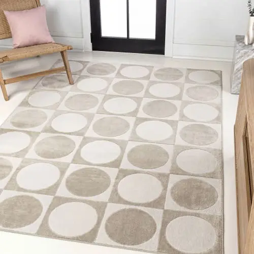 JONATHAN Y Helena Modern Geometric Circles In Squares High-low Area Rug - Beige/cream