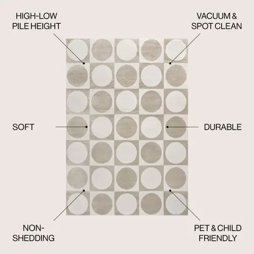 JONATHAN Y Helena Modern Geometric Circles In Squares High-low Area Rug - Beige/cream
