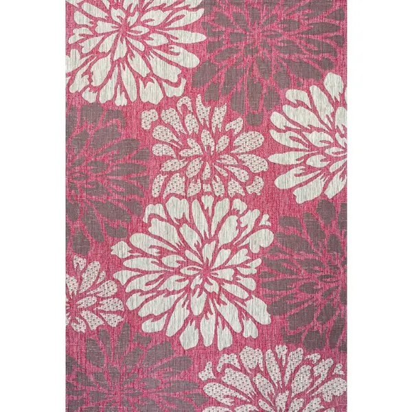 JONATHAN Y Zinnia Modern Floral Textured Weave Indoor/outdoor Area Rug - Fuchsia/light Gray