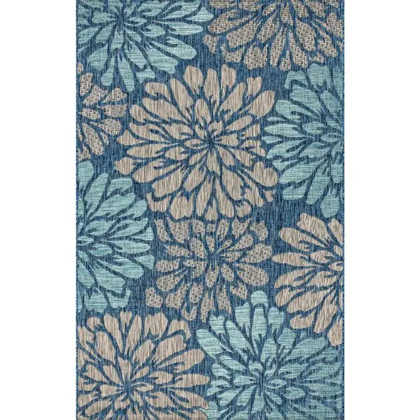 JONATHAN Y Zinnia Modern Floral Textured Weave Indoor/outdoor Area Rug - Navy/aqua
