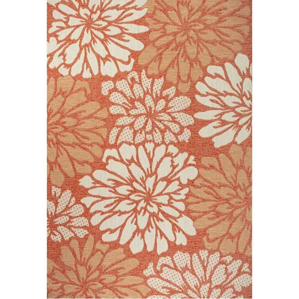 JONATHAN Y Zinnia Modern Floral Textured Weave Indoor/outdoor Area Rug - Orange/cream