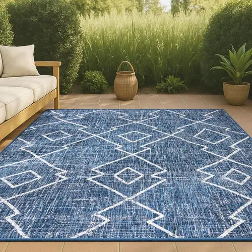 JONATHAN Y Carwa Diamond Trellis Indoor/outdoor Area Rug - Blue/ivory