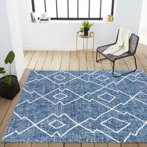 JONATHAN Y Carwa Diamond Trellis Indoor/outdoor Area Rug - Blue/ivory