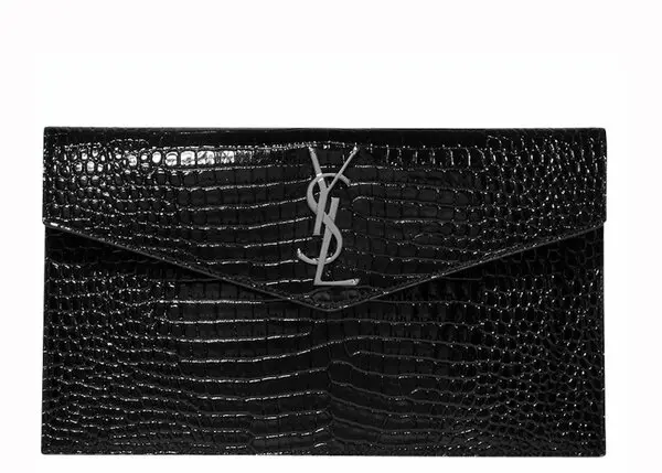 Saint Laurent Uptown Pouch In Crocodile-effect Leather - Black