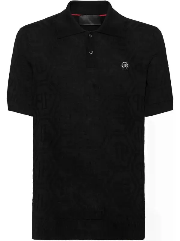 Philipp Plein Monogram-jacquard Polo Shirt - Black