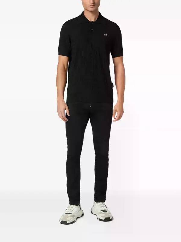 Philipp Plein Monogram-jacquard Polo Shirt - Black