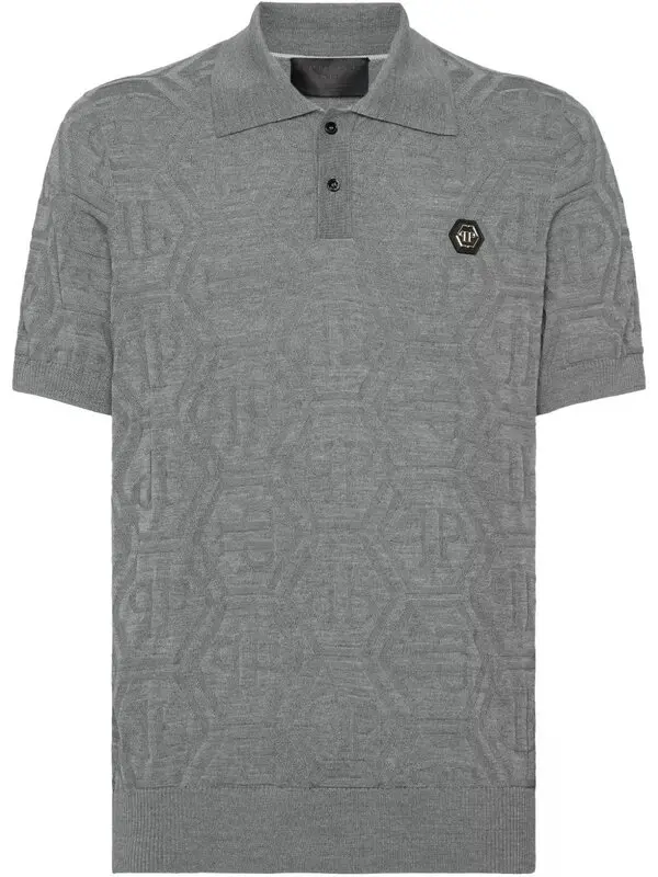 Philipp Plein Monogram-jacquard Polo Shirt - Grey