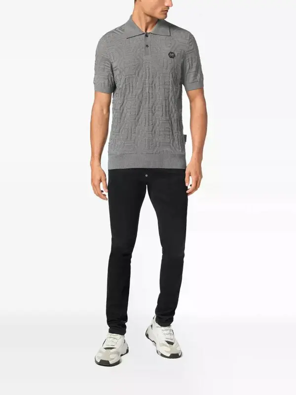 Philipp Plein Monogram-jacquard Polo Shirt - Grey