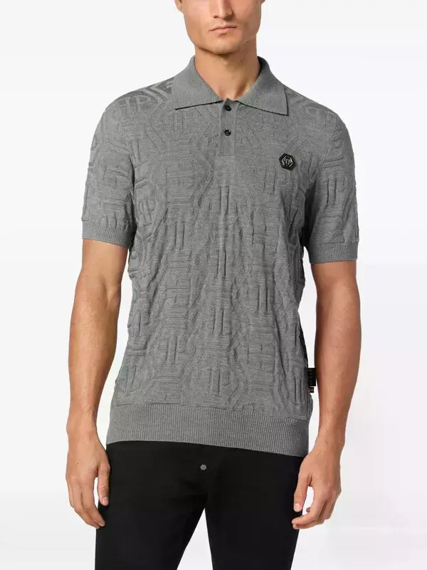 Philipp Plein Monogram-jacquard Polo Shirt - Grey