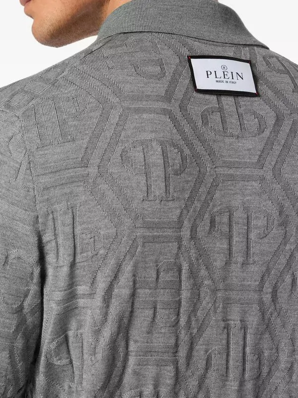 Philipp Plein Monogram-jacquard Polo Shirt - Grey