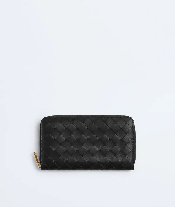 Bottega Veneta Intrecciato Zip Around Wallet - Black