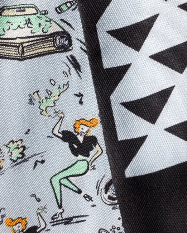Prada Printed Silk Twill Skinny Scarf - Black