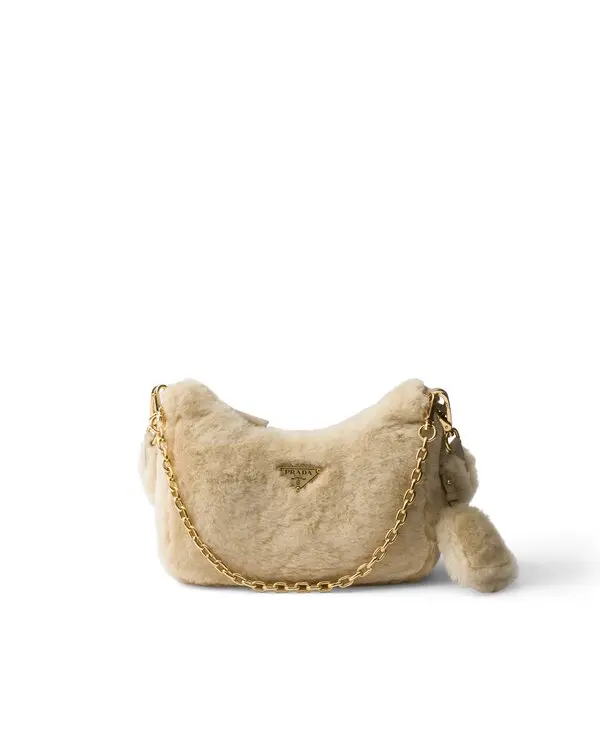 Prada Re-edition Mini Shearling Bag - Neutral