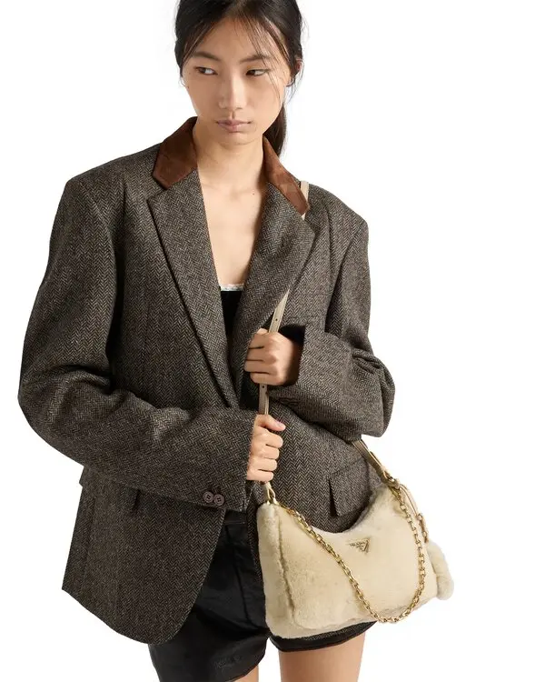 Prada Re-edition Mini Shearling Bag - Neutral