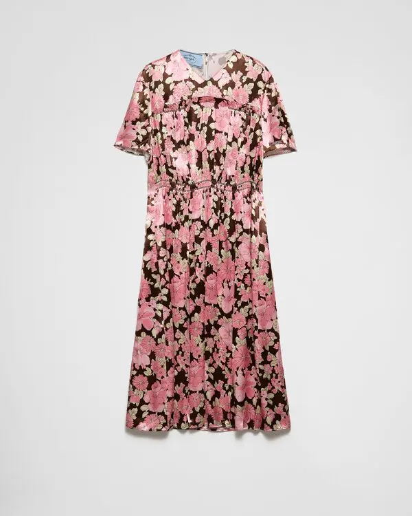 Prada Embroidered Satin Midi-Dress - Ebony | Editorialist