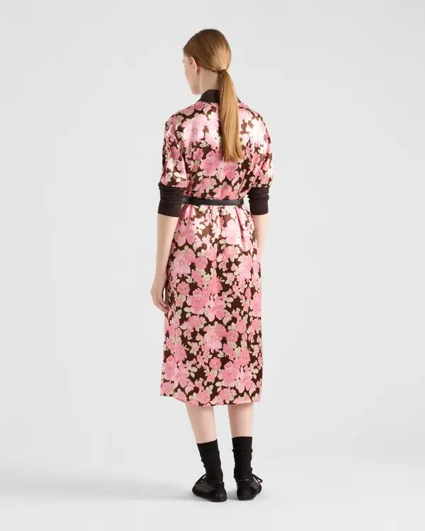 Prada Embroidered Satin Midi-Dress - Ebony | Editorialist
