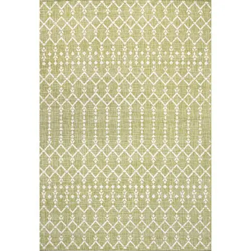JONATHAN Y Ourika Moroccan Geometric Textured Weave Indoor/outdoor Area Rug - Light Green/cream