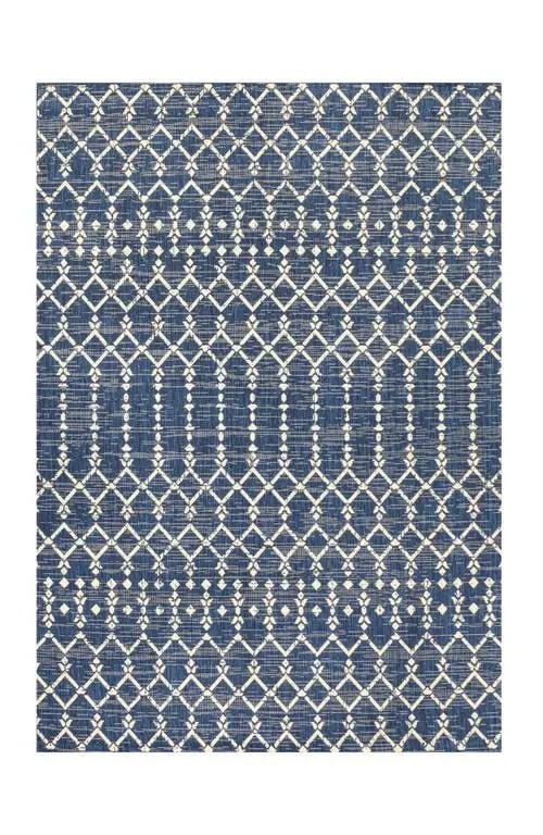 JONATHAN Y Ourika Moroccan Geometric Textured Weave Indoor/outdoor Area Rug - Navy/beige